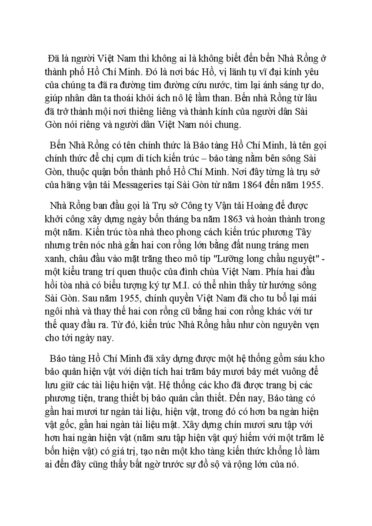 Bến Nhà Rồng: Di Tích Lịch Sử và Bảo Tàng Hồ Chí Minh - Studocu