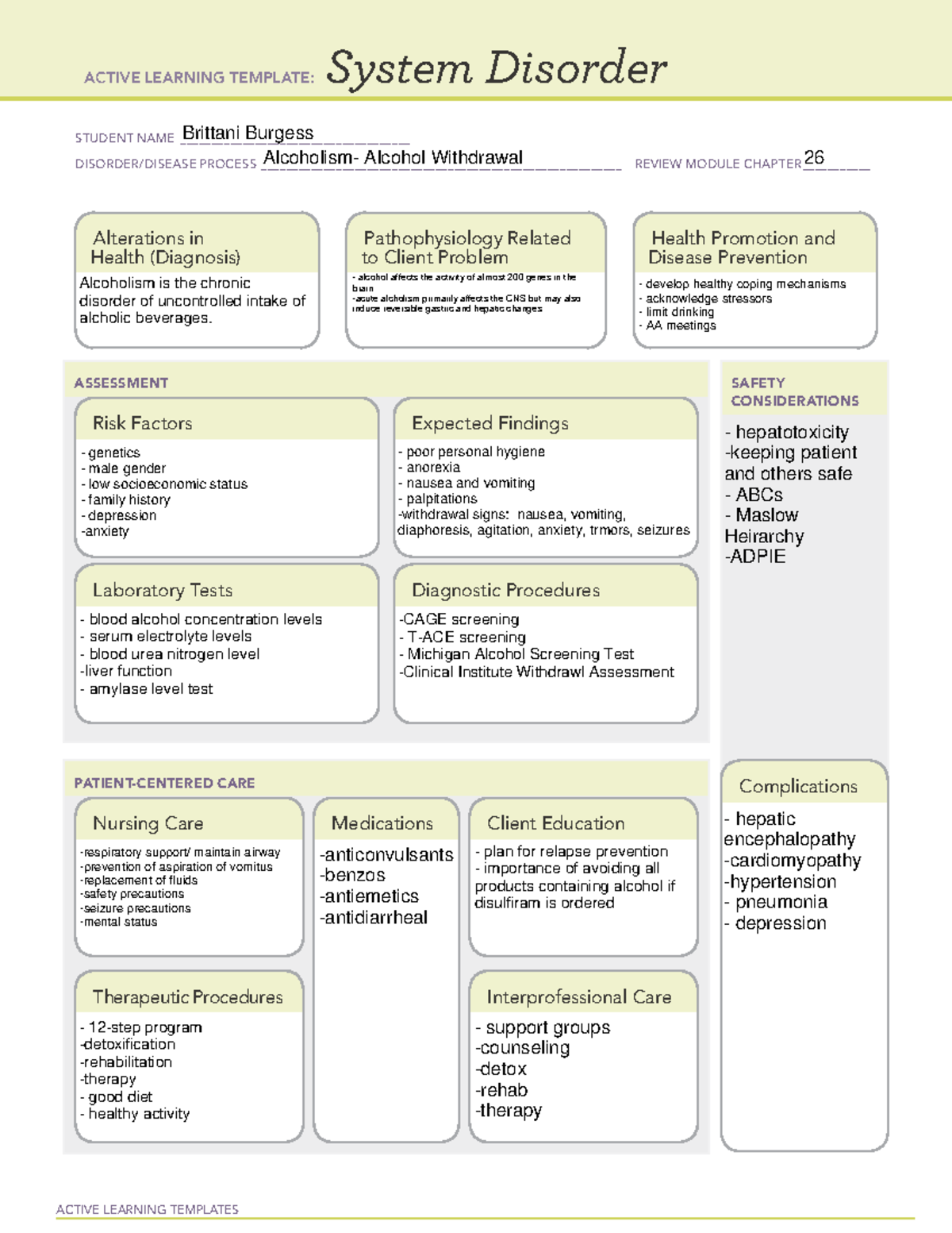Concept Map- Alcohol - System Disorder ACTIVE LEARNING TEMPLATE ...