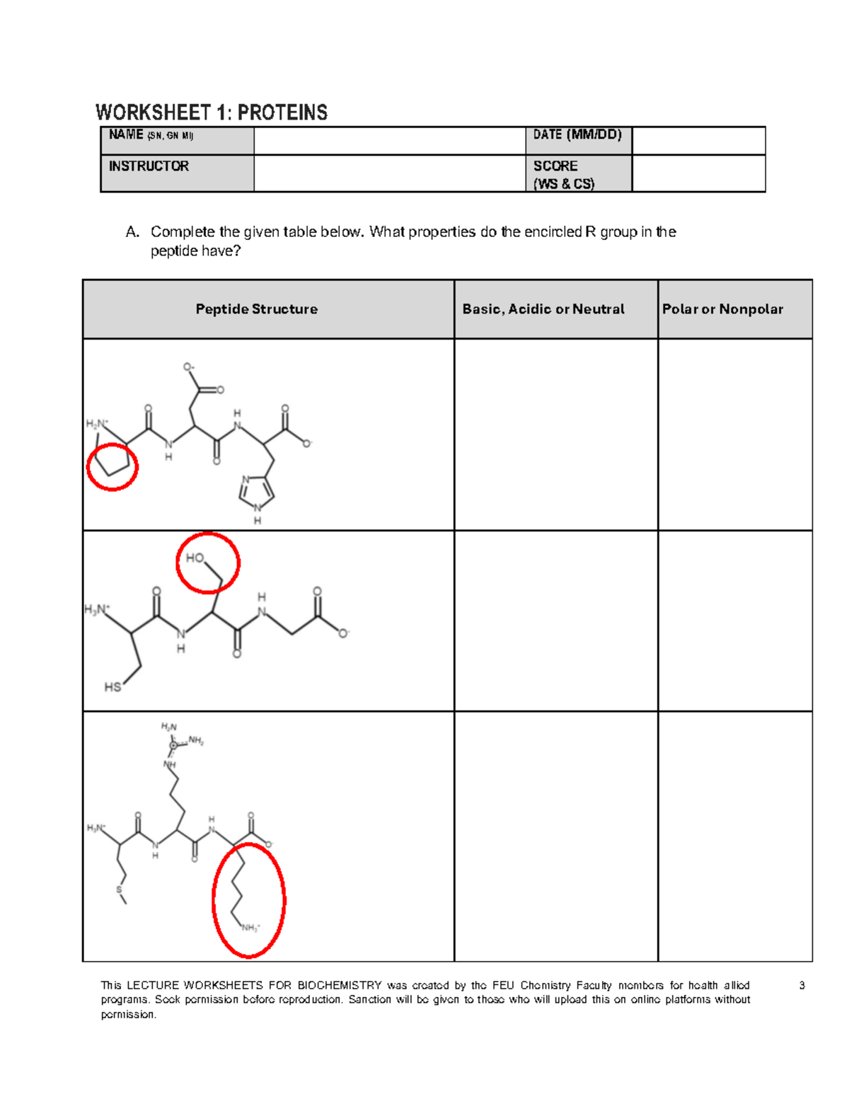 WS-CS1: Proteins Worksheet - Properties and Interactions - Studocu