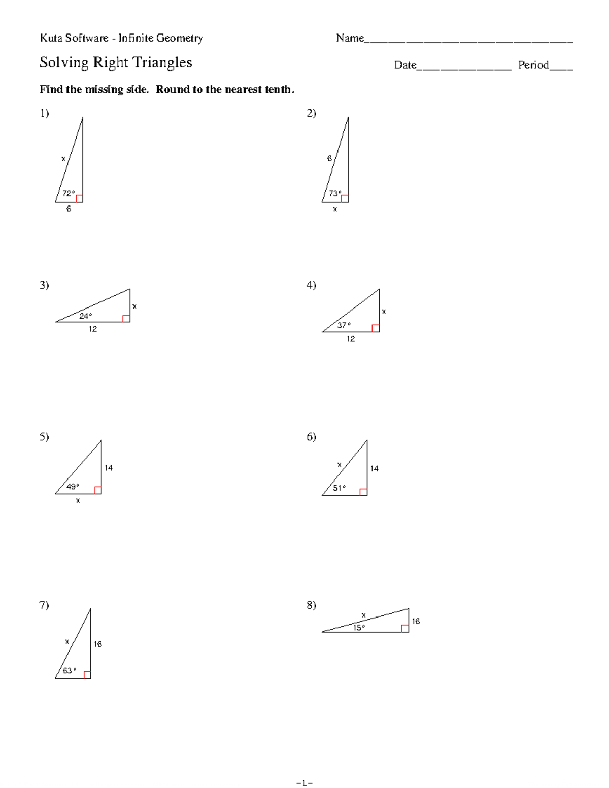 Kuta F260 Geometry Worksheet: Solving Right Triangles - Studocu