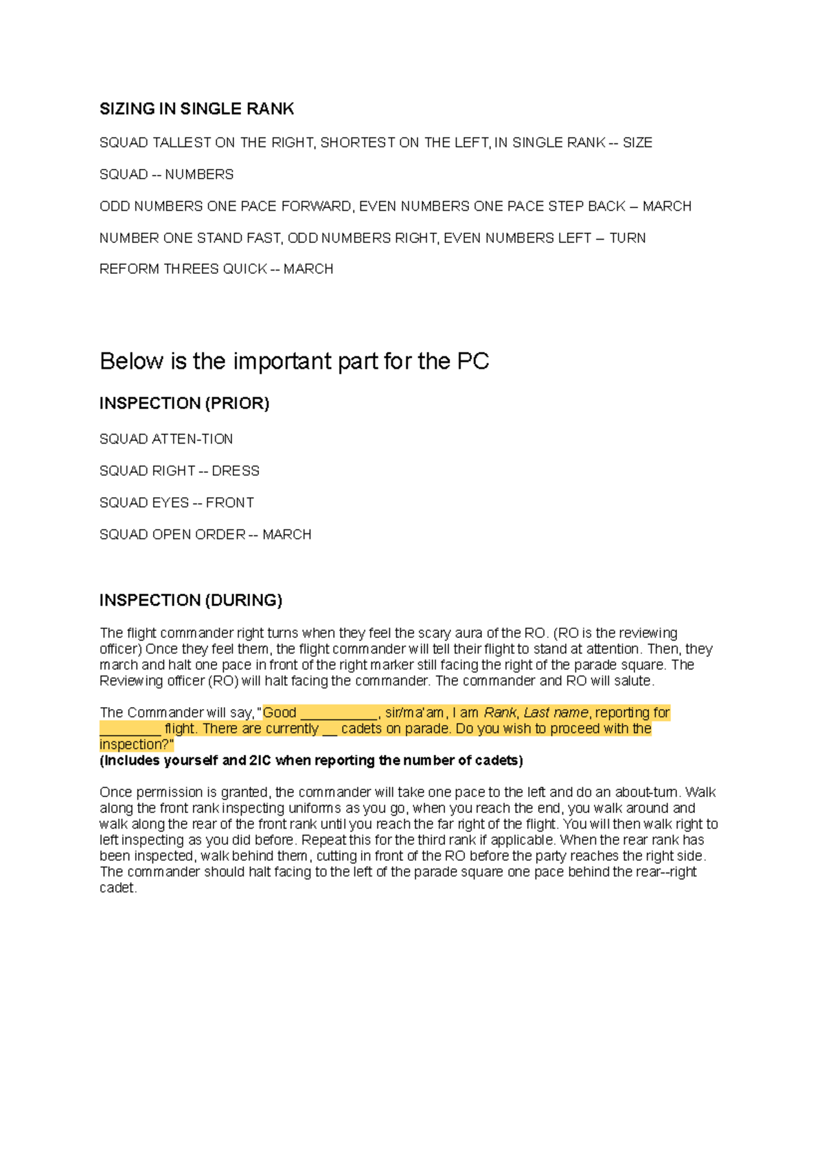 EO M408.03 Drill Commands & Inspection Script Guide - Studocu