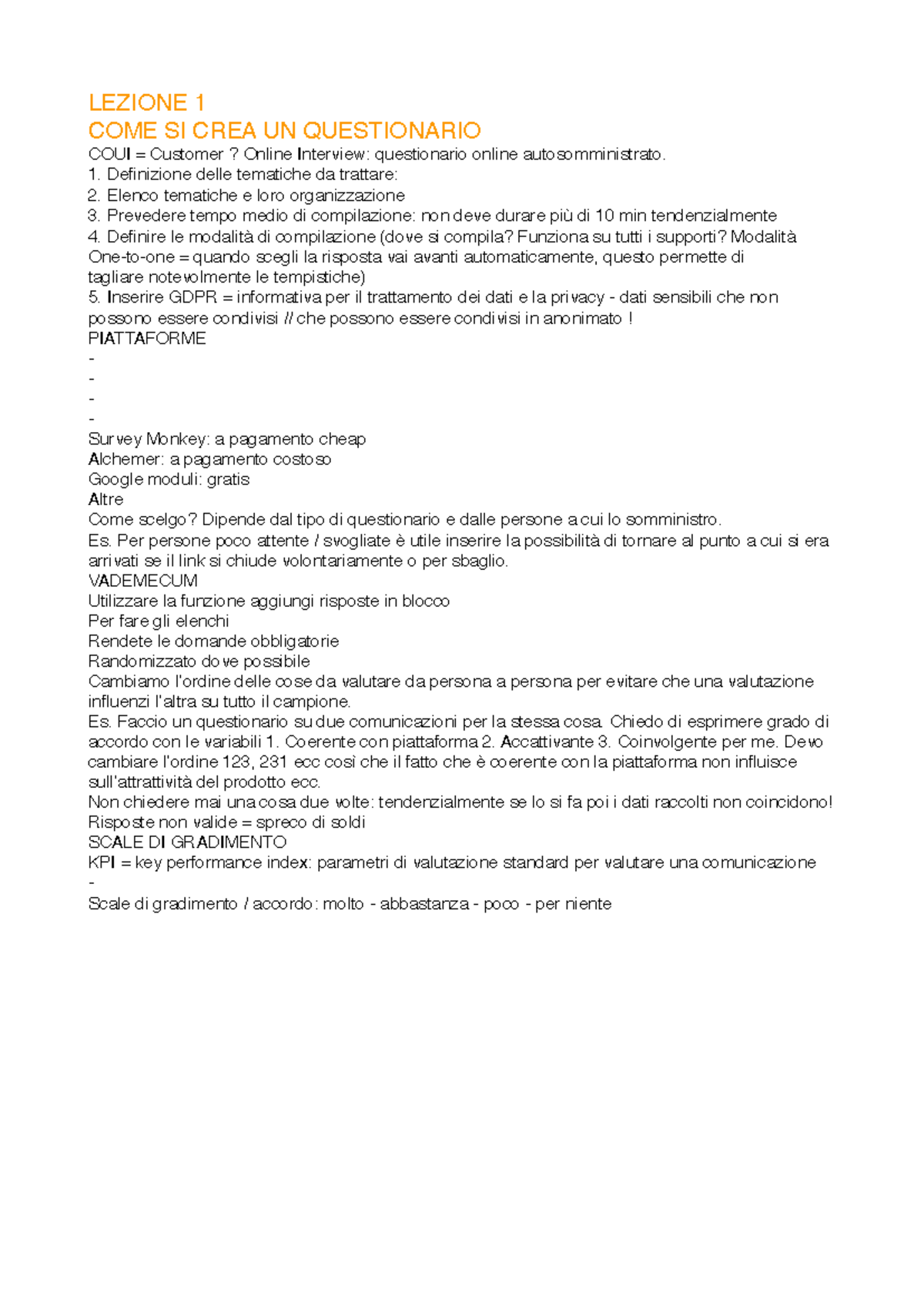 LEZIONE 1: CREAZIONE DI UN QUESTIONARIO ONLINE COUI - Studocu