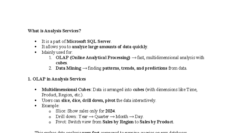 Analysis Services Overview: Key Features & Benefits in SQL Server - Studocu