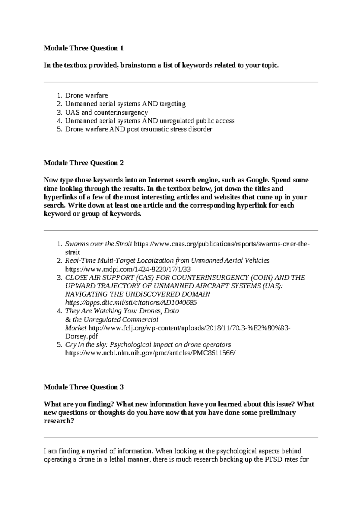 Module 3 Short Response: Exploring Drone Warfare & Psychology - Studocu