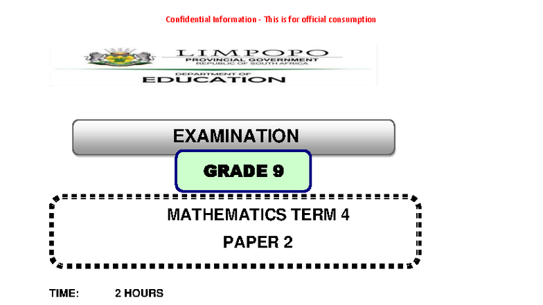 Grade 9 Mathematics Term 4 Examination Paper 2 - June 2025 - Studocu