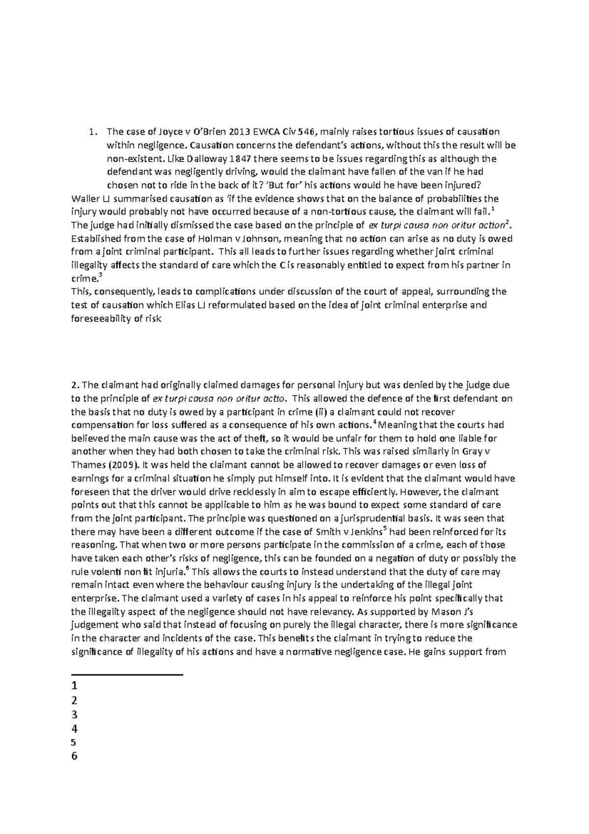 Tortious Issues and Causation in Joyce v O’Brien Case Study - Studocu