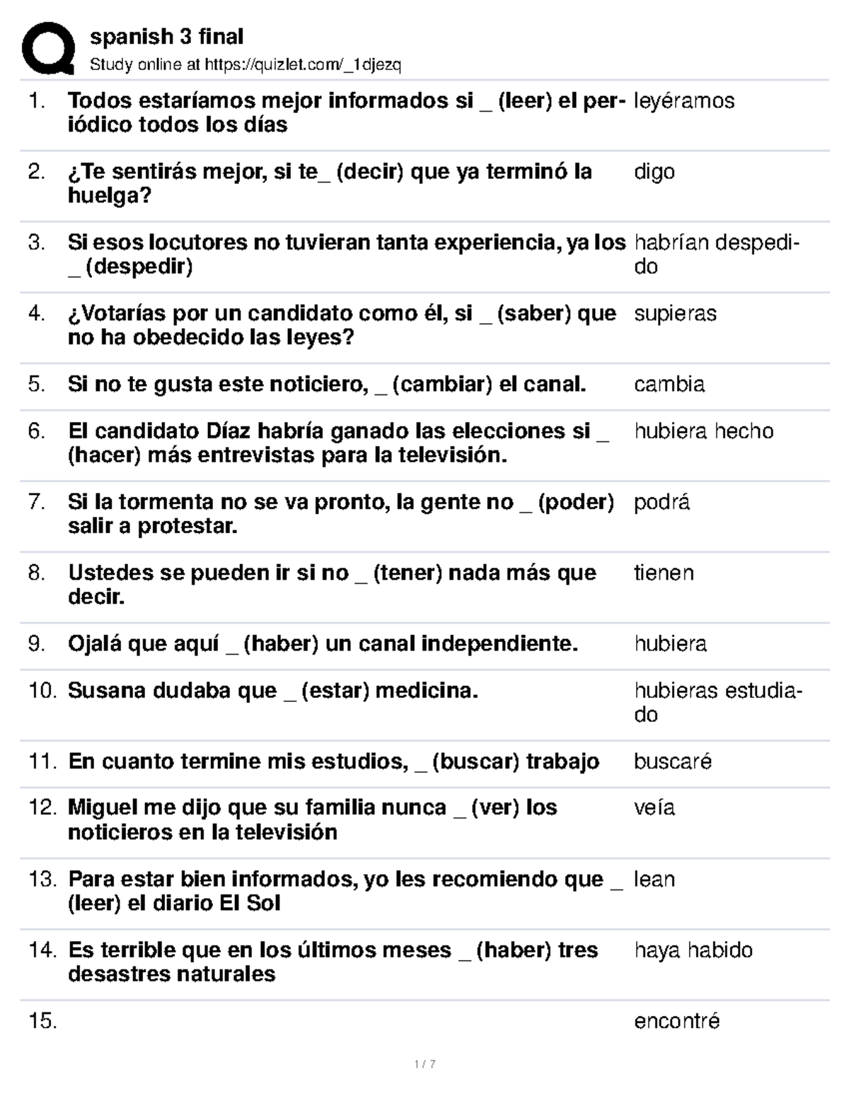 Spanish 3 Final Exam Review - Repaso de Exámenes - Studocu