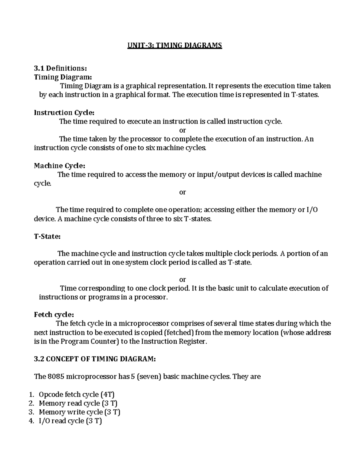 Microprocessor Timing Diagrams for 8085 - Unit 3 Notes - Studocu