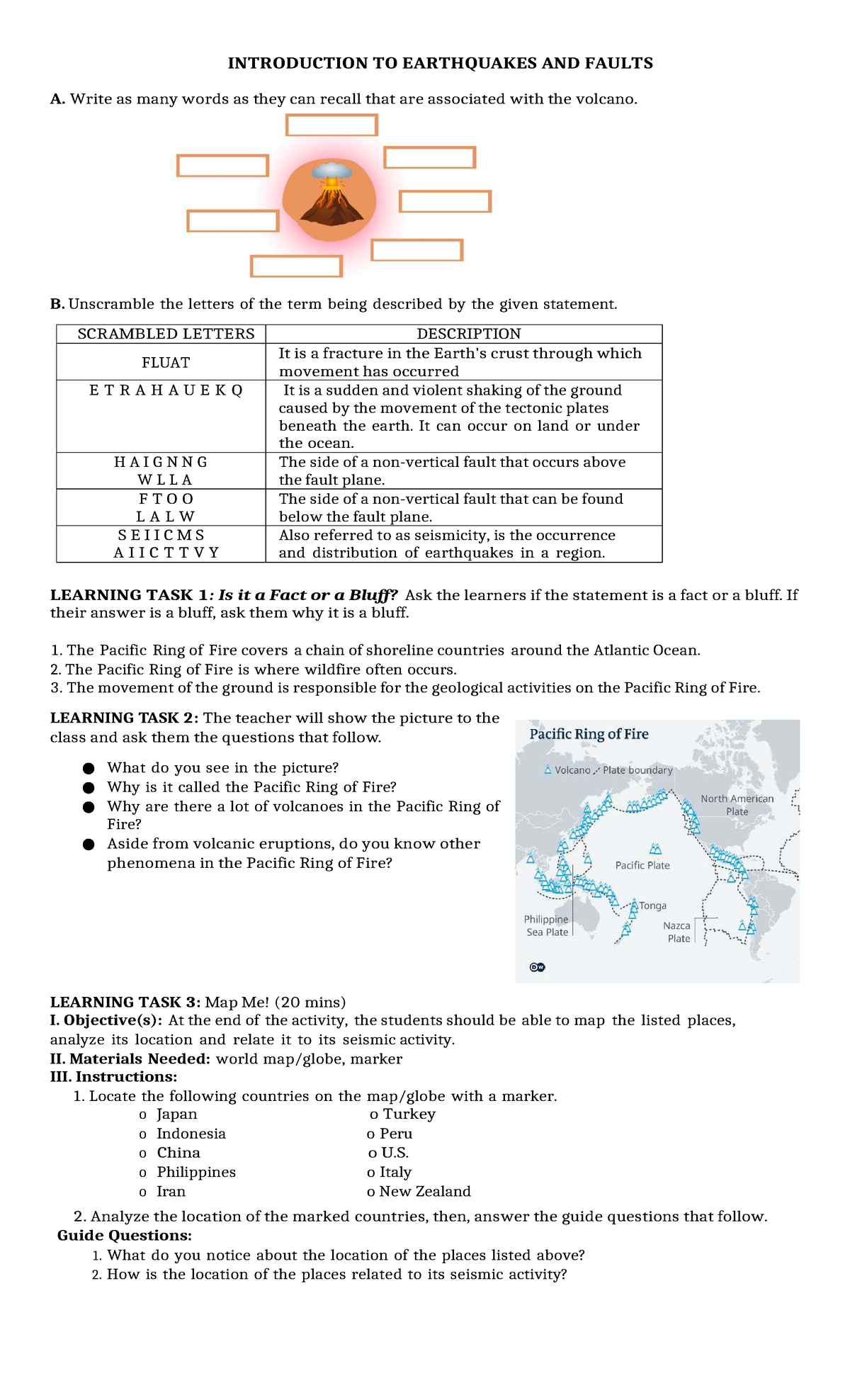 Introduction to Earthquakes and Faults Activity Sheets - Studocu