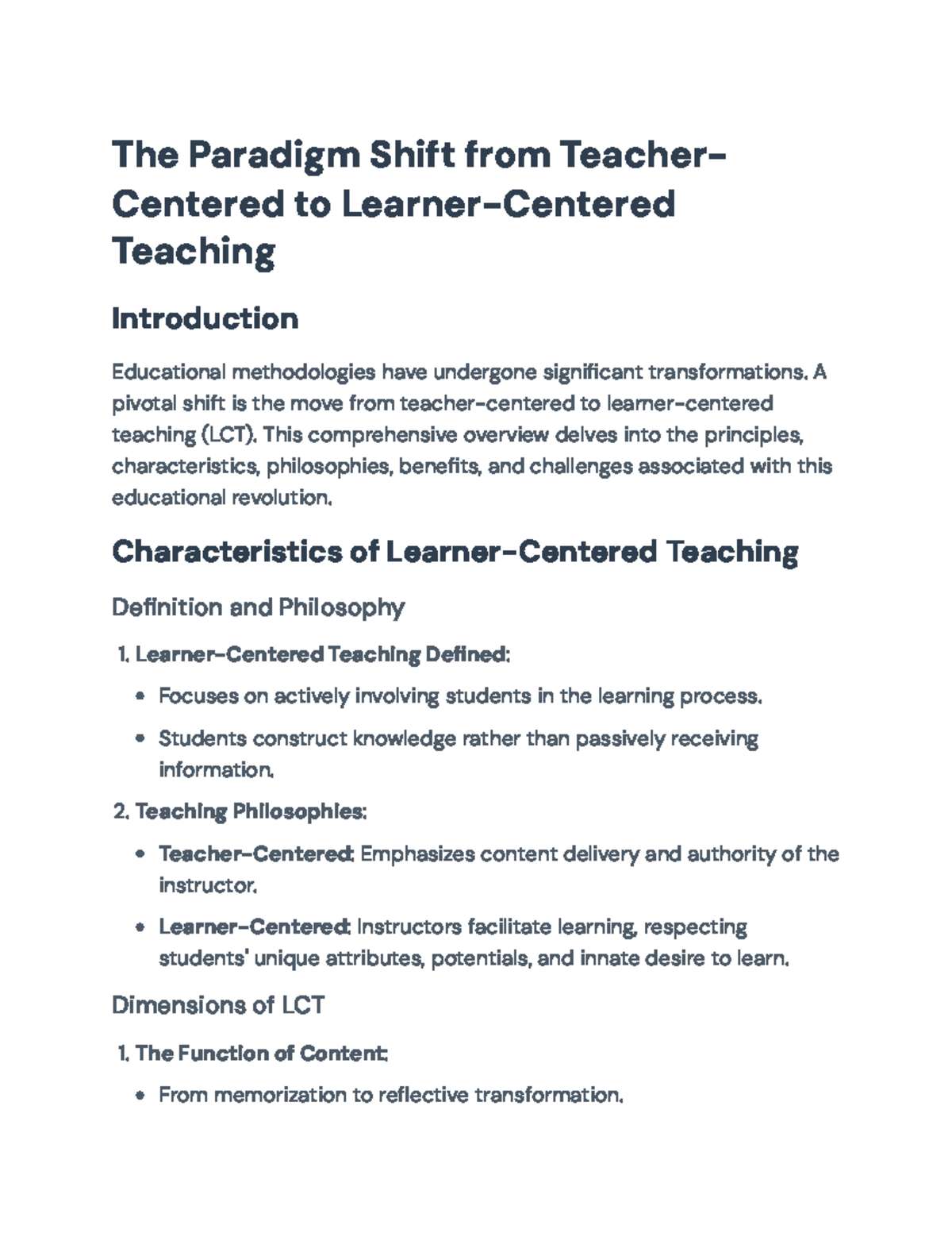 Understanding Learner-Centered Teaching: Strategies & Challenges - The Paradigm Shift from ...