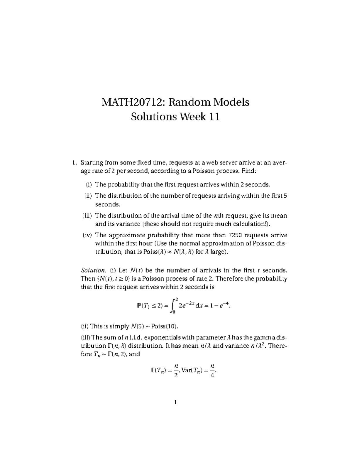 MATH20712: Week 11 Solutions on Random Models Analysis - Studocu