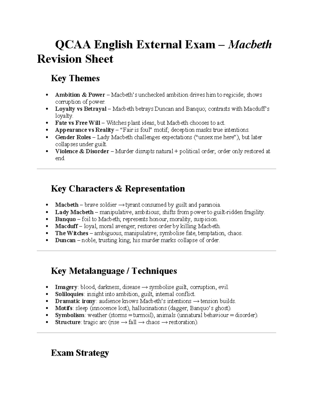 QCAA English External Exam: Macbeth Key Themes & Analysis Guide - Studocu