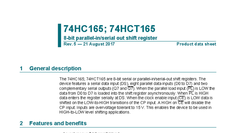 74HCT165 Product Data Sheet - Nexperia Shift Register Overview - Studocu