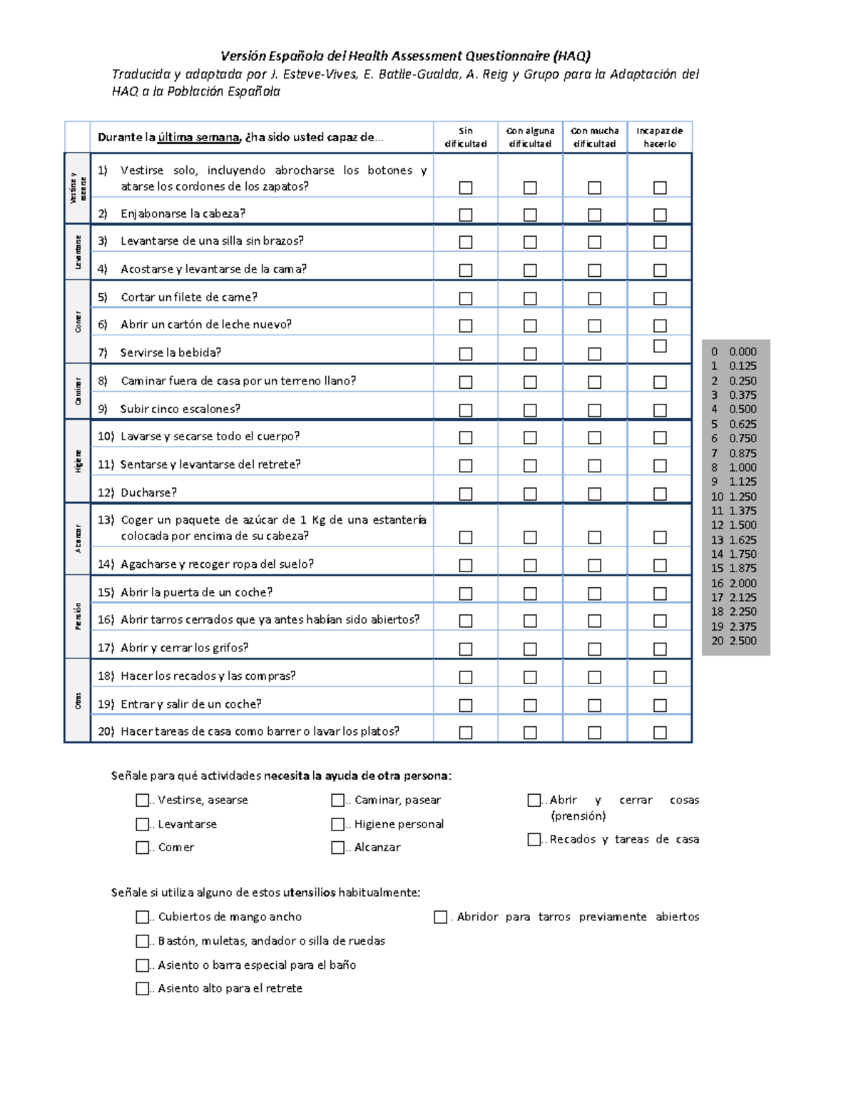 HAQ-SER- Spanish- Health Assessment Questionnaire Adaptation - Studocu