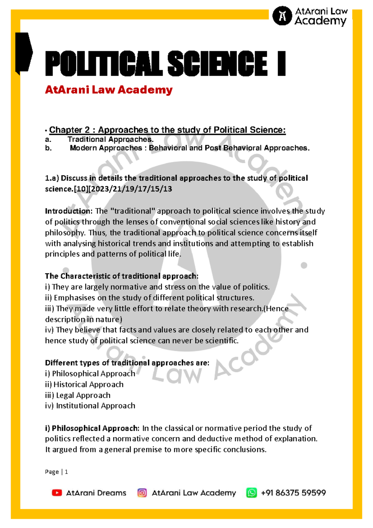 PS1 Chapter 2 Notes: Traditional & Behavioral Approaches in Political ...