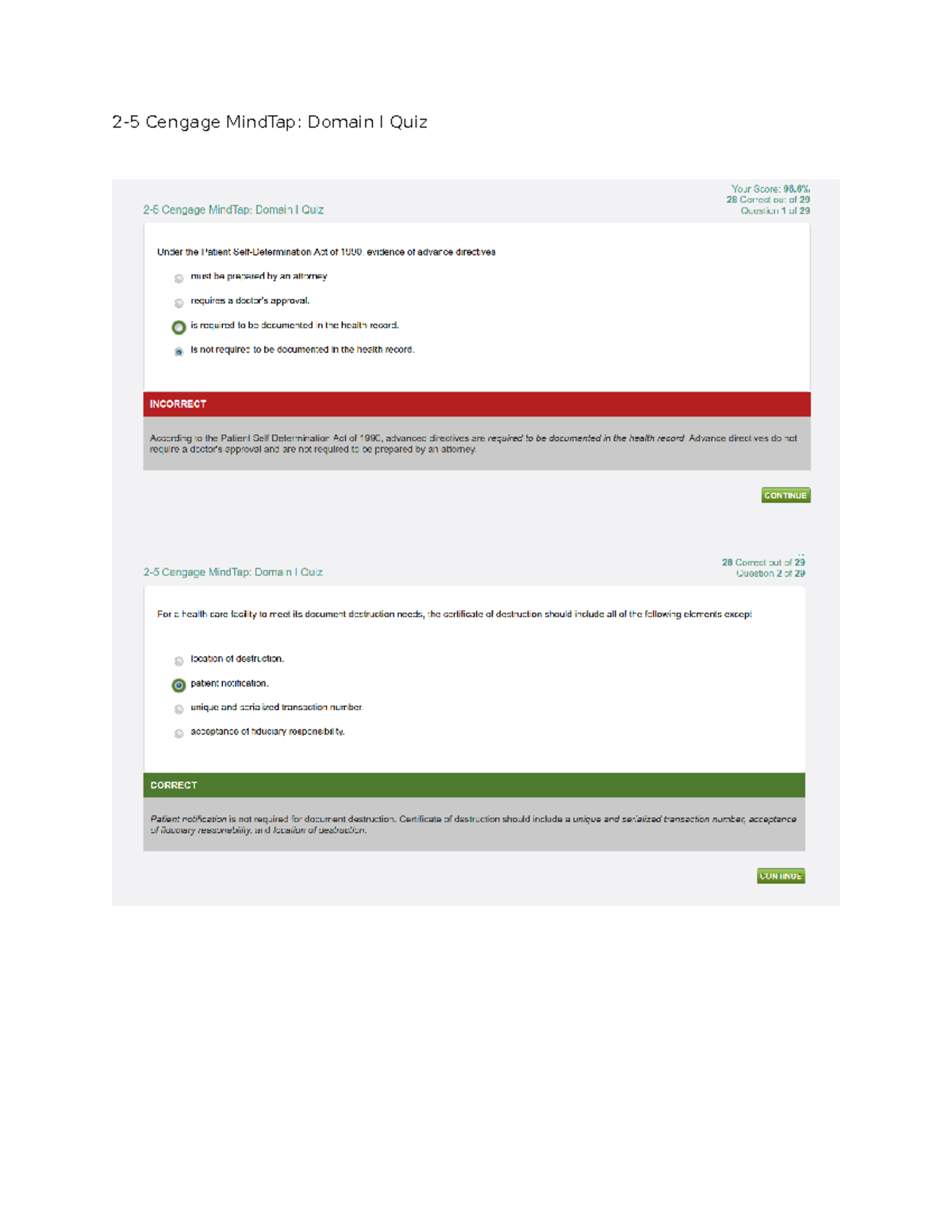 Cengage MindTap Domain I Quiz: Key Concepts and Correct Answers - Studocu