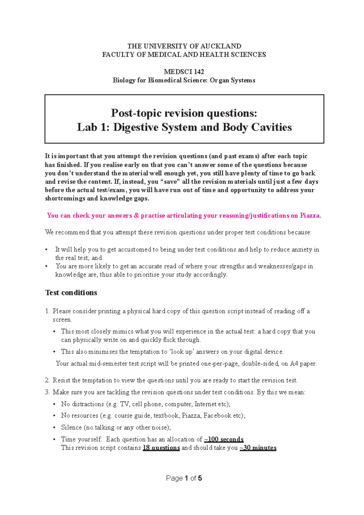 Lab Quiz Revision Guide - MEDSCI142 Organ Systems - Studocu