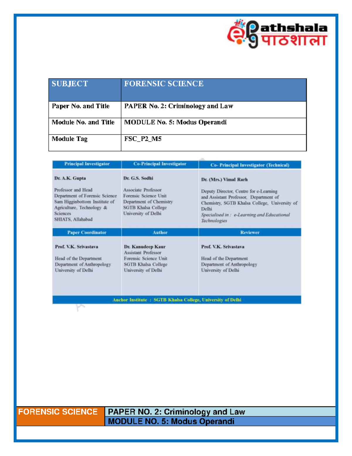 MO - THis notes talks about modus operandi - FORENSIC SCIENCE PAPER NO ...