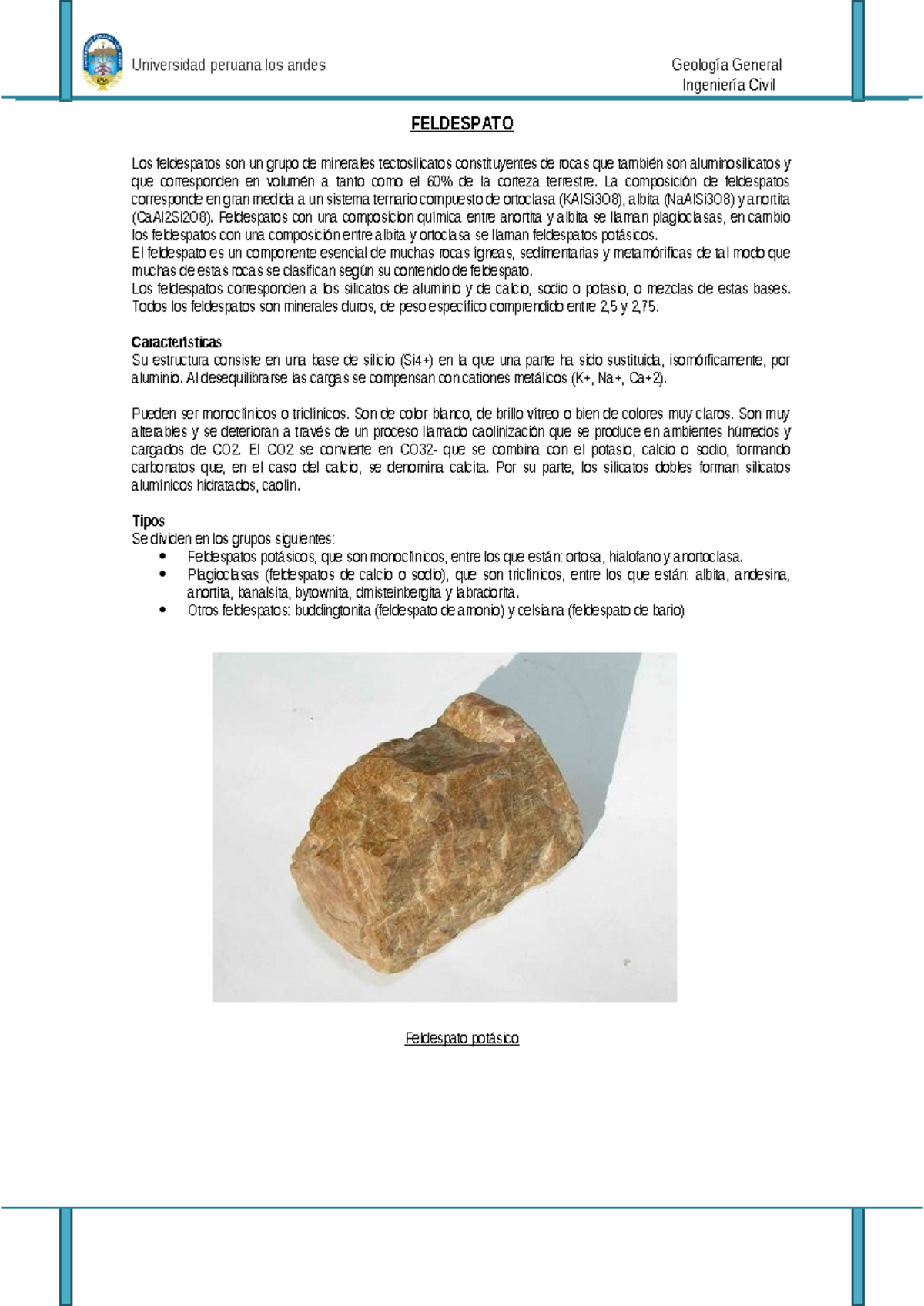 Feldespato: Características y Tipos en Geología General - ING. CIVIL ...