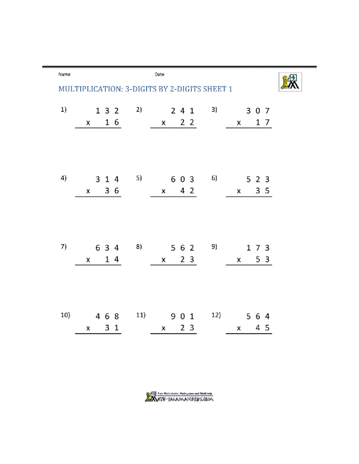 Addition worksheets - Name Date 4 M MULTIPLICATION: SHEET 1 1) 132 2 ...