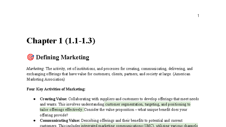 MKT 101 Final Exam Study Notes: Defining Marketing Concepts - Studocu
