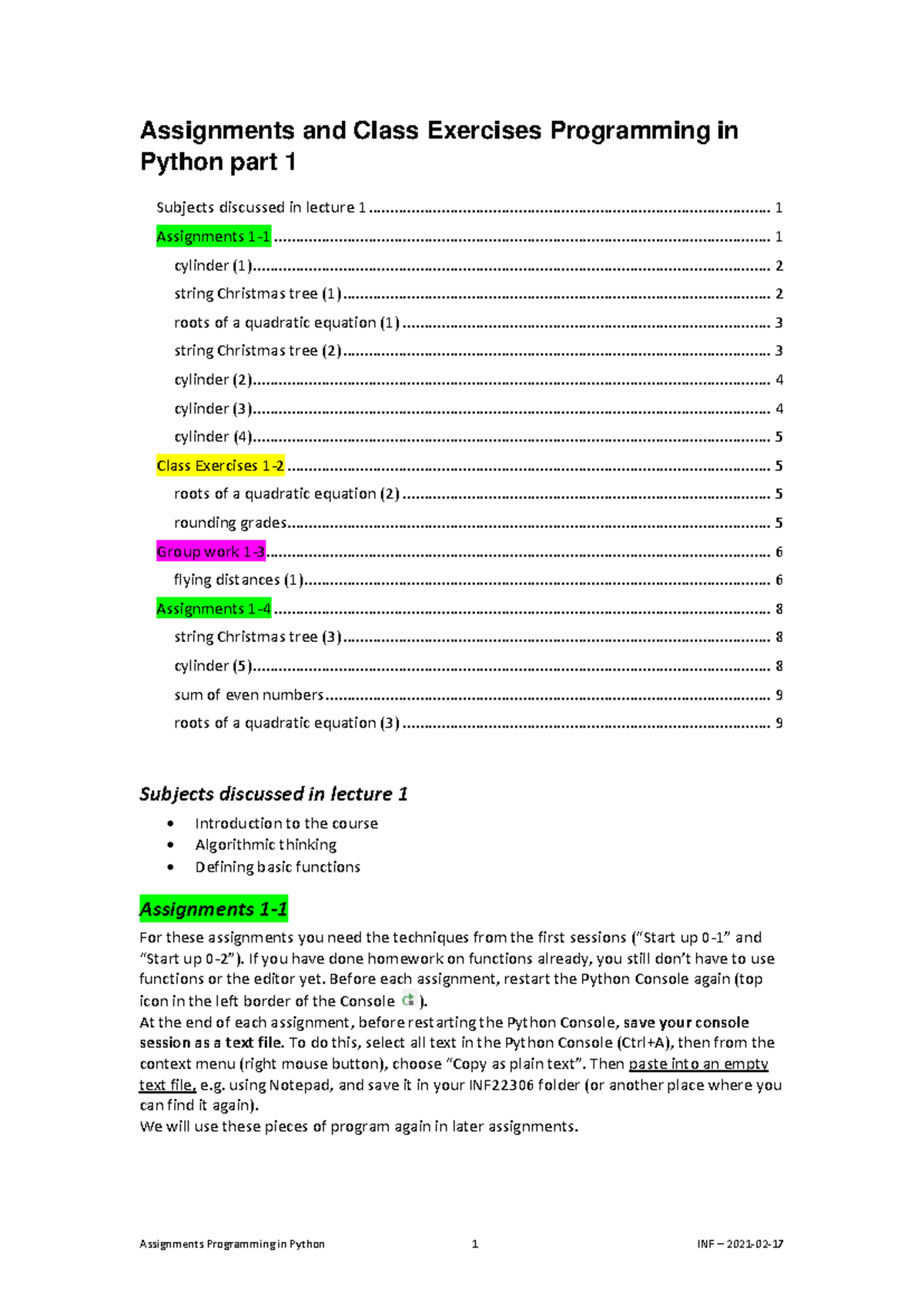 Python Programming Assignments & Exercises - Part 1 (INF22306) - Studeersnel