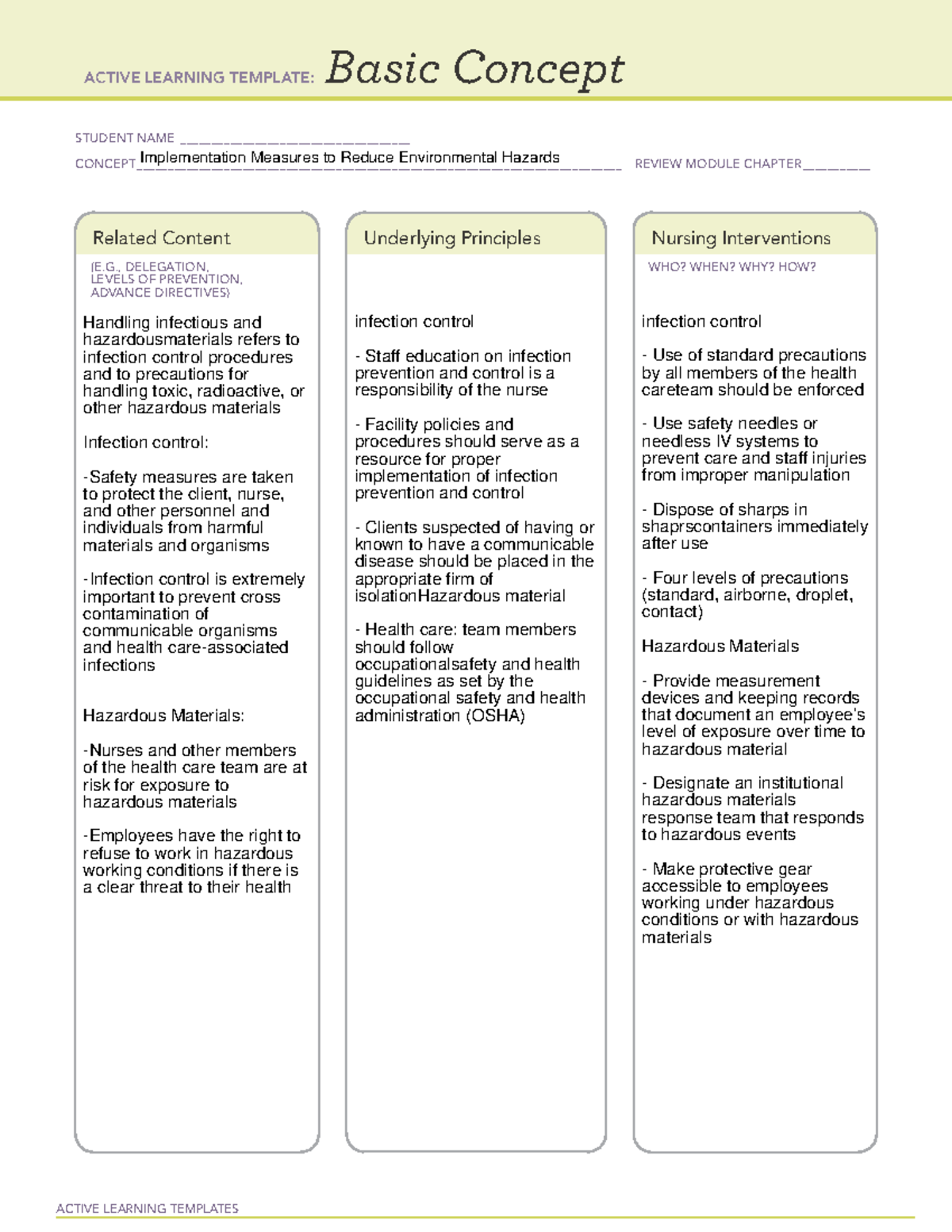 NURS 301: Active Learning Template on Environmental Hazards and ...