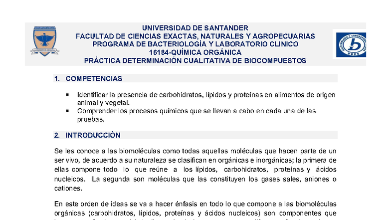 GUÍA No 7 DeterminacióN Cualitativa DE Biomolé Culas - FACULTAD DE ...