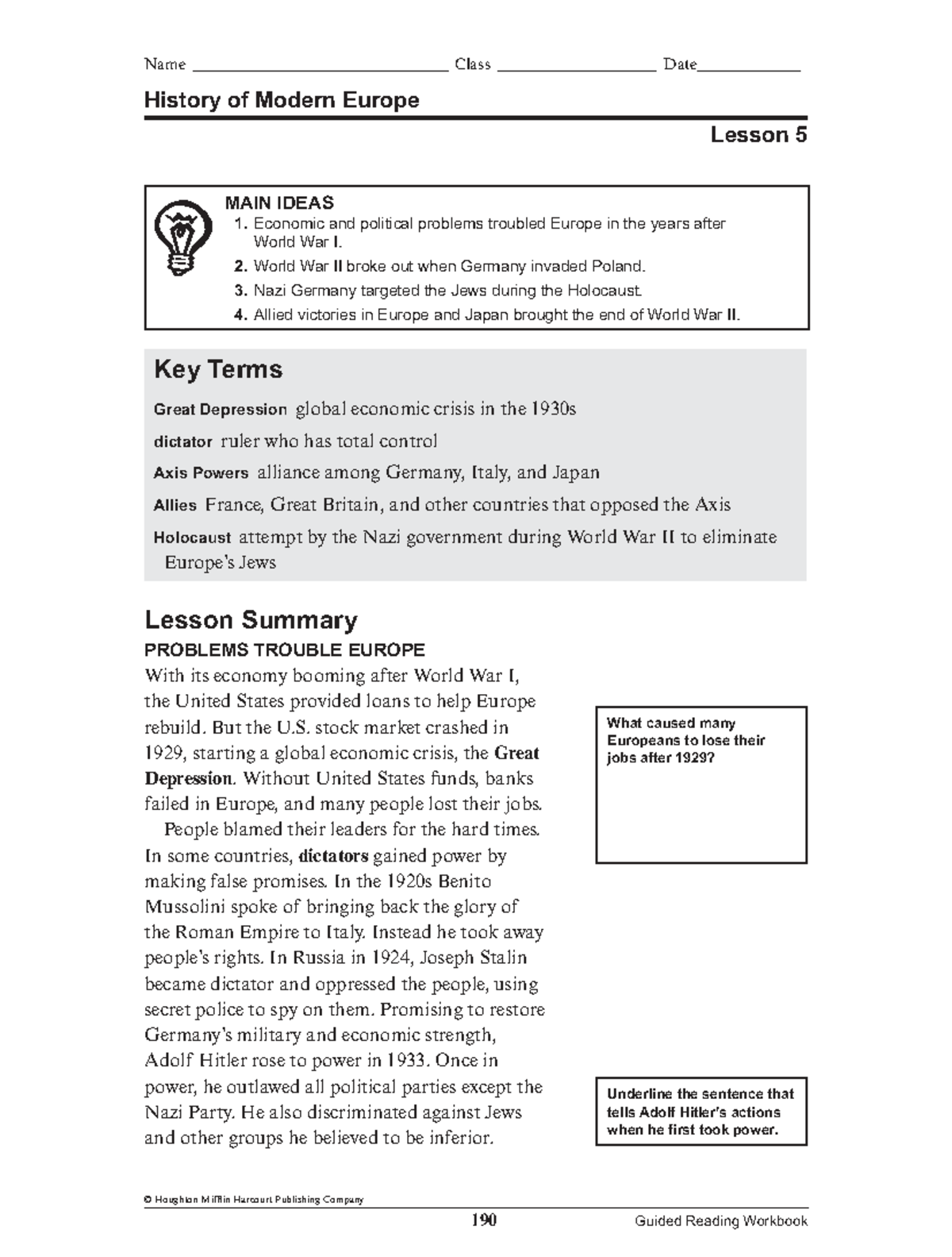 HIST 101: Chapter 13 - Lesson 5 Guided Reading on Modern Europe - Studocu