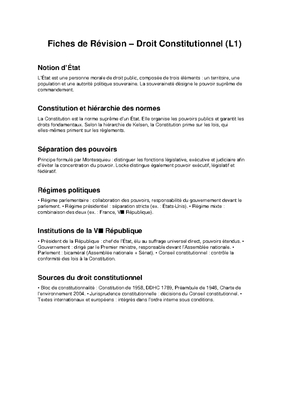 Fiches de Révision Droit Constitutionnel (L1) S1 - Studocu