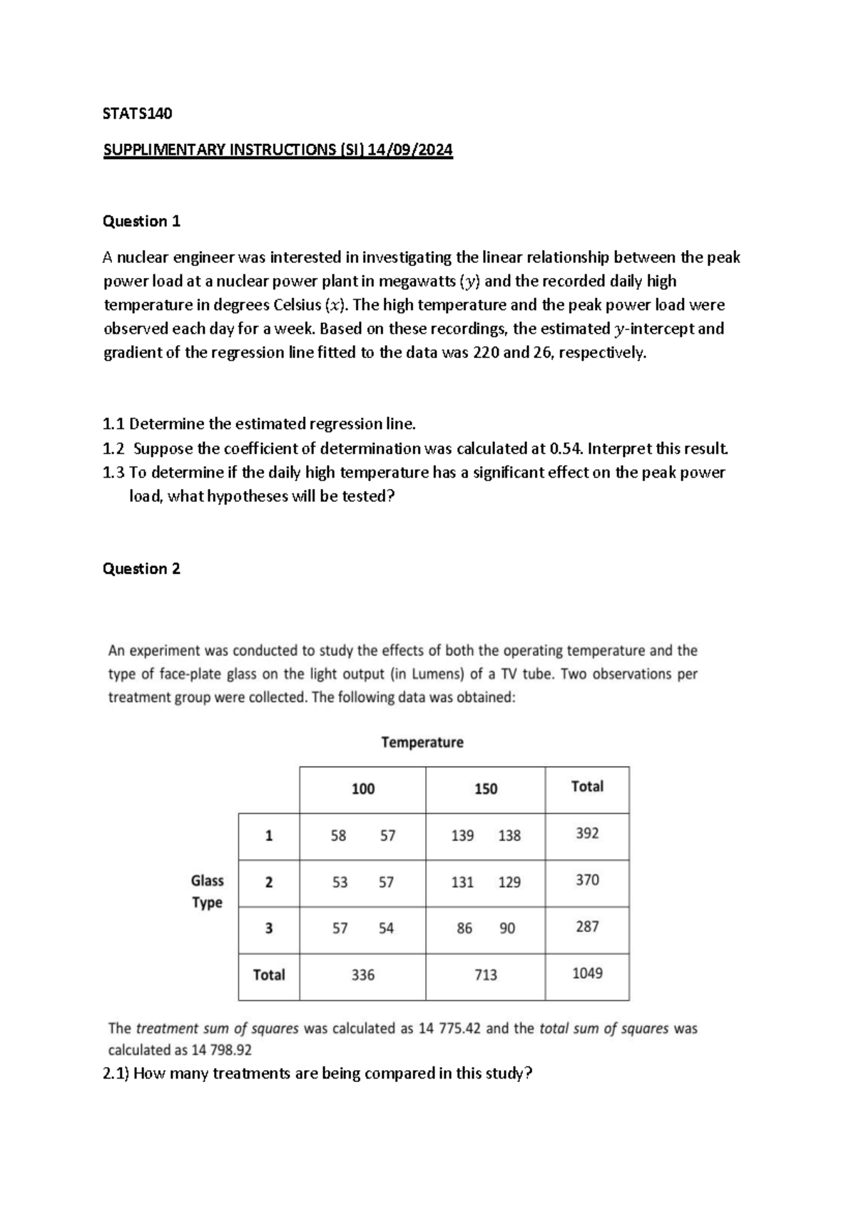 STAT140 worksheet 4 2024 - STATS SUPPLIMENTARY INSTRUCTIONS (SI) 14/09 ...