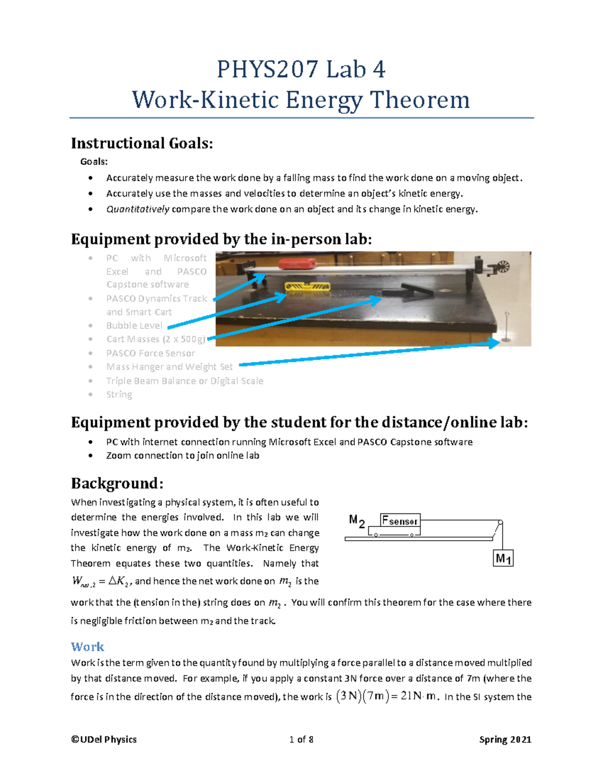 4 - Work-Kinetic Energy Theorem - PHYS207 Lab 4 Work-Kinetic Energy ...
