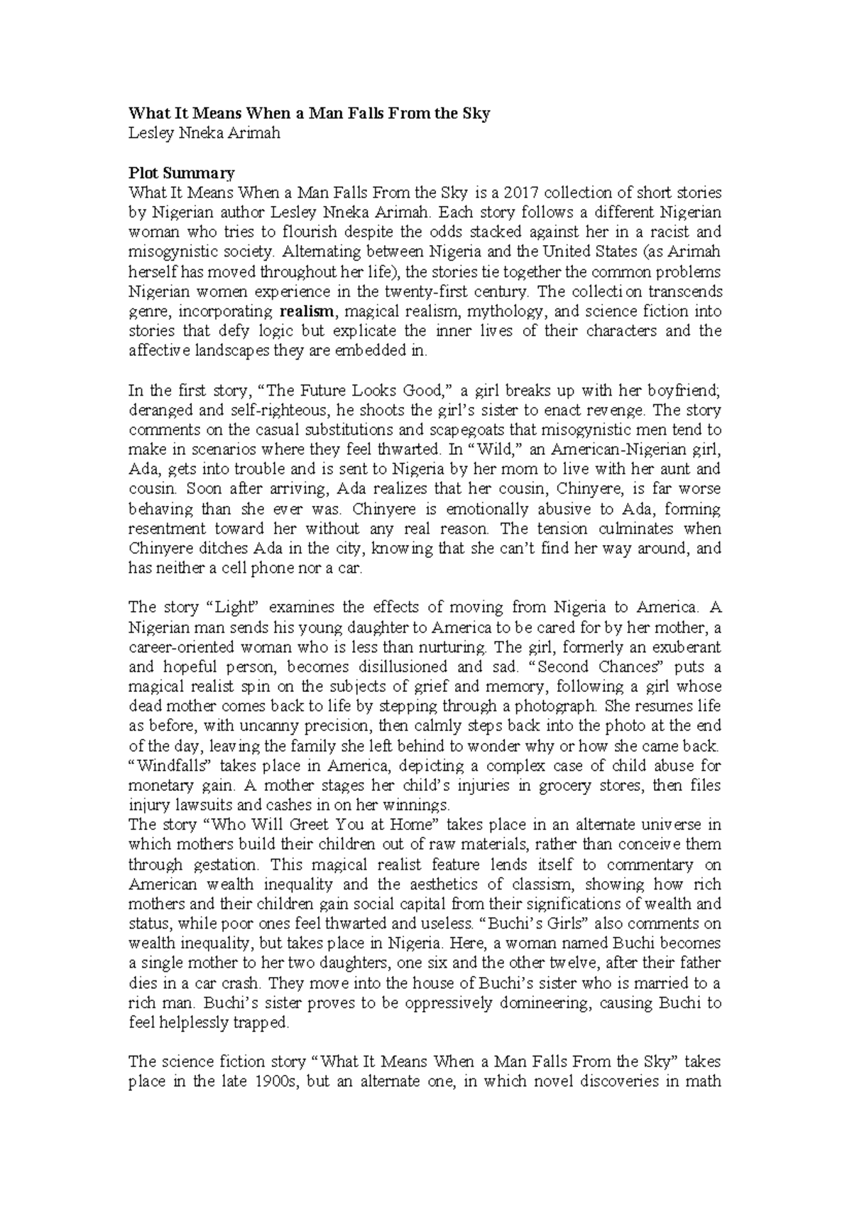 Final Exam Study Notes: What It Means When a Man Falls From the Sky ...