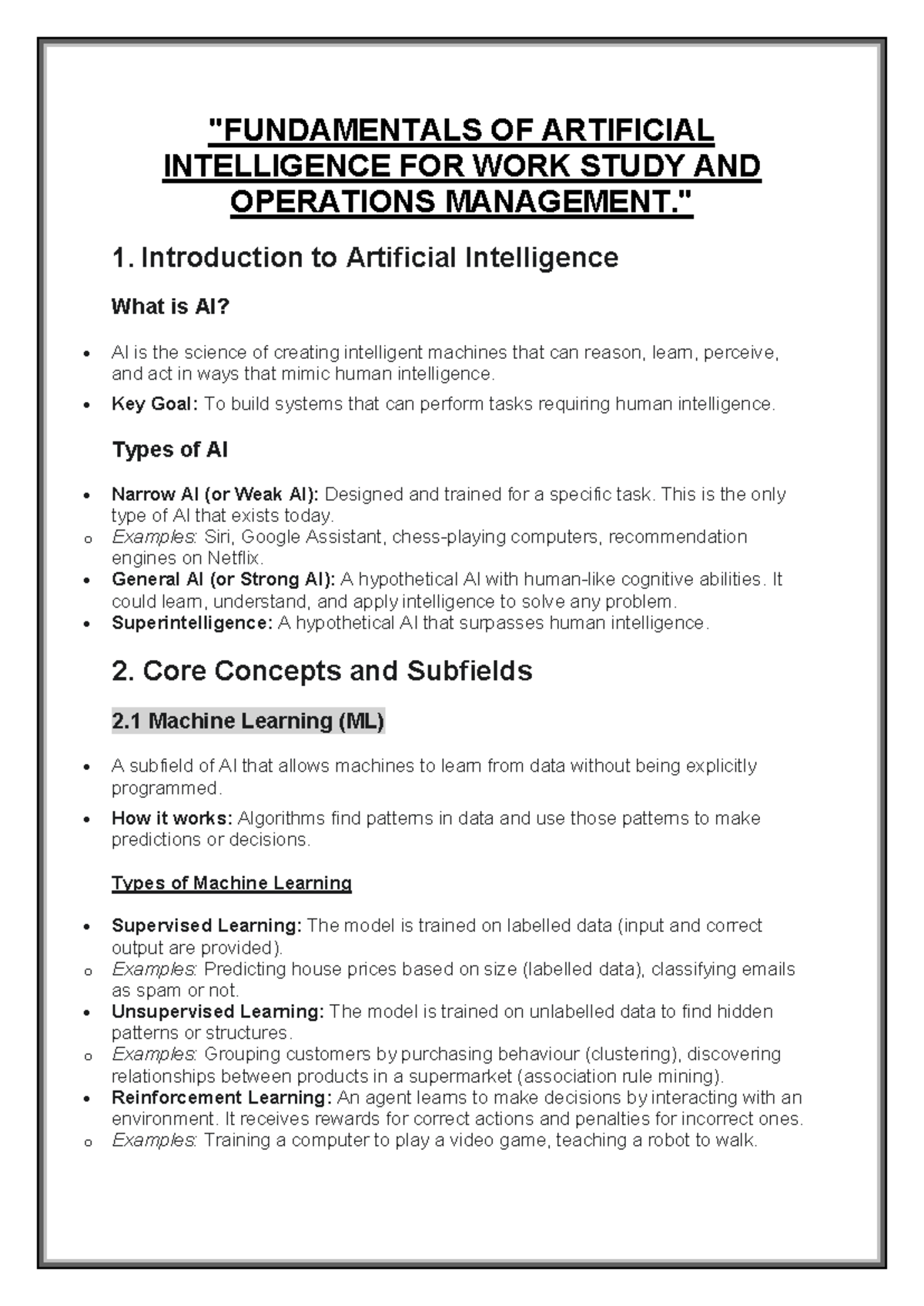 Fundamentals of AI for Work Study and Operations Management - Studocu