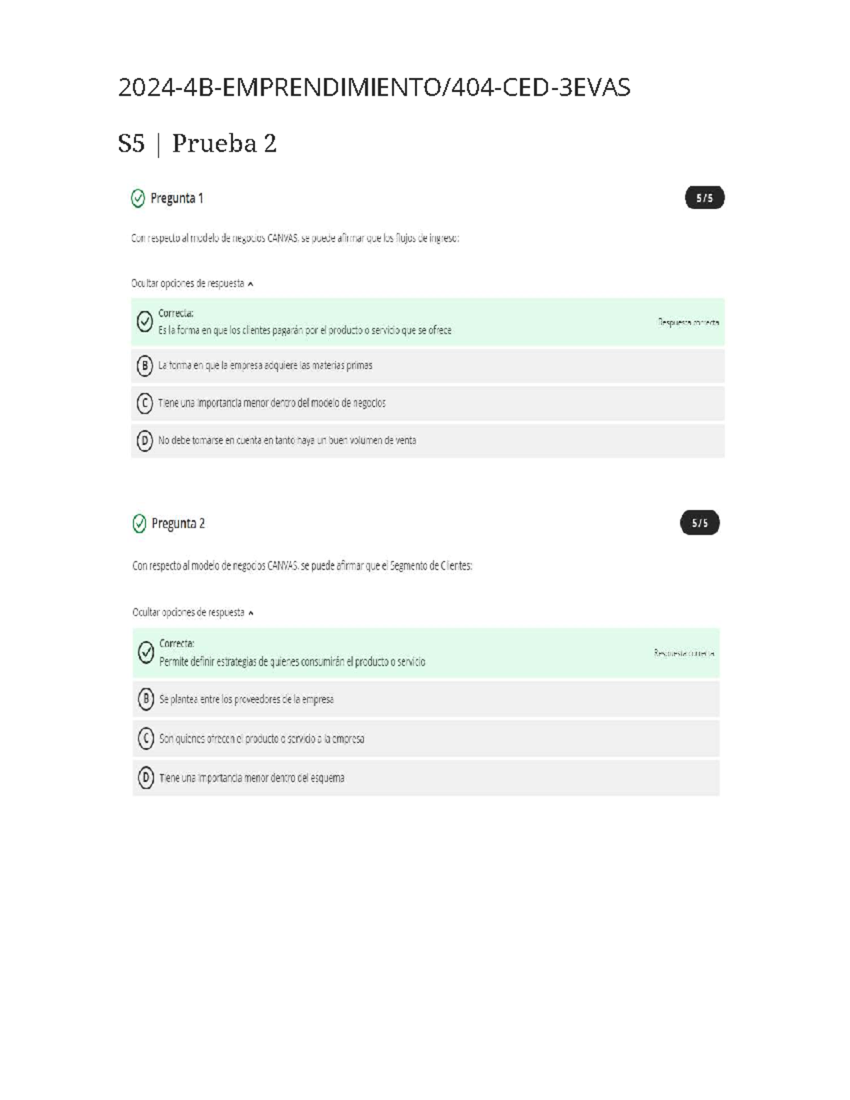 CUESTIONARIO II Emprendimiento: Modelo de Negocios CANVAS - Studocu