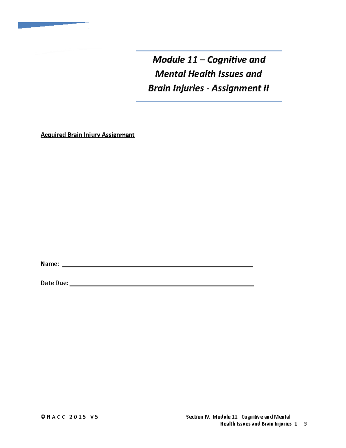Module 11 - Cognitive & Mental Health Issues: Assignment II - Studocu