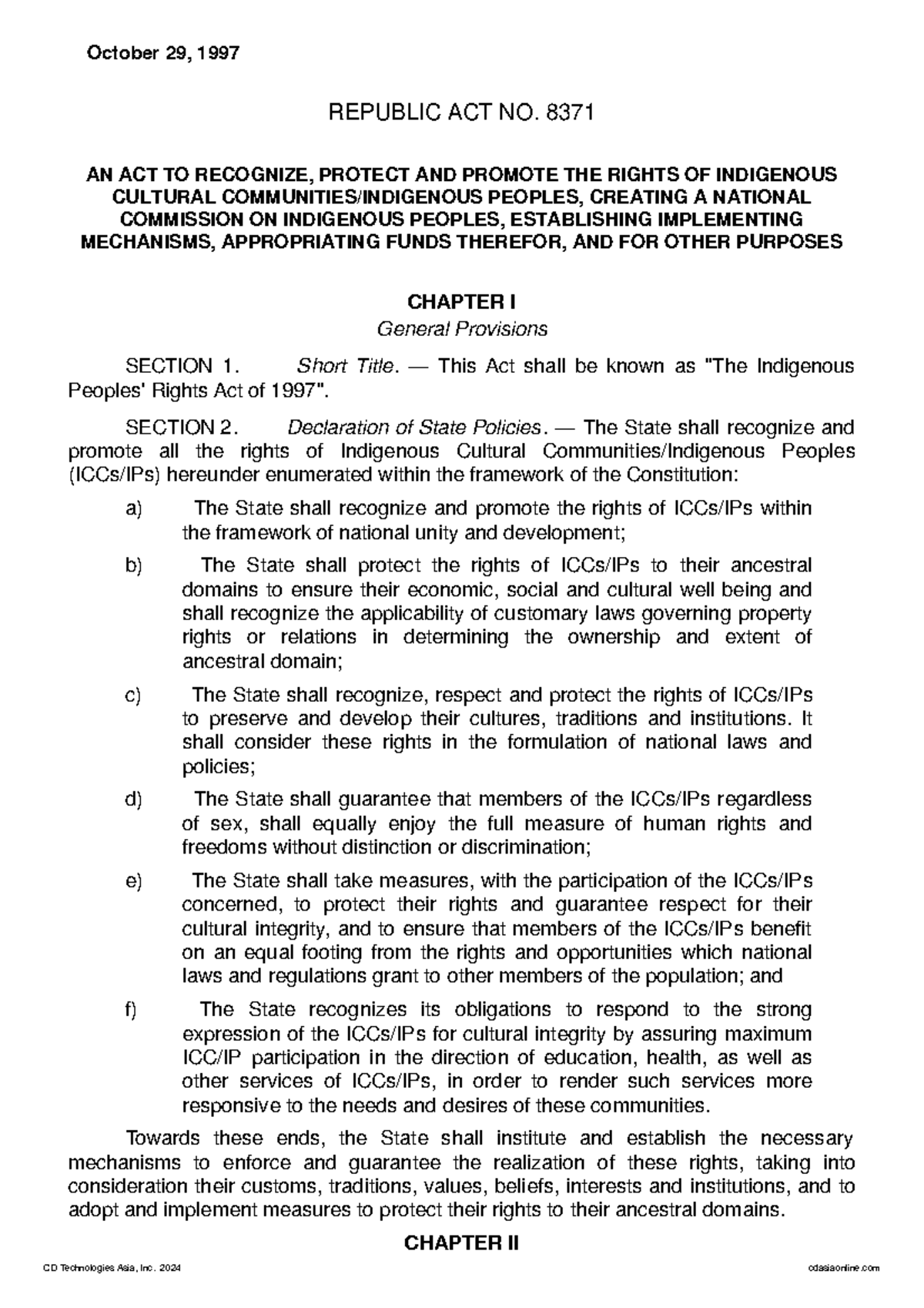 Indigenous Peoples' Rights Act (Republic Act No. 8371) Overview - Studocu