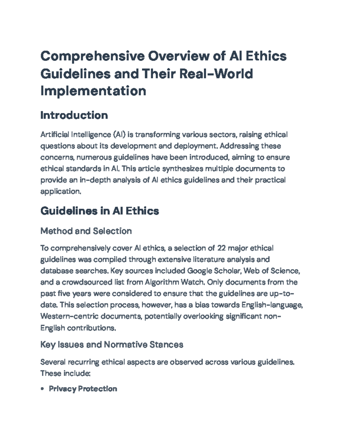 Comprehensive Overview of AI Ethics Guidelines and Implementation ...