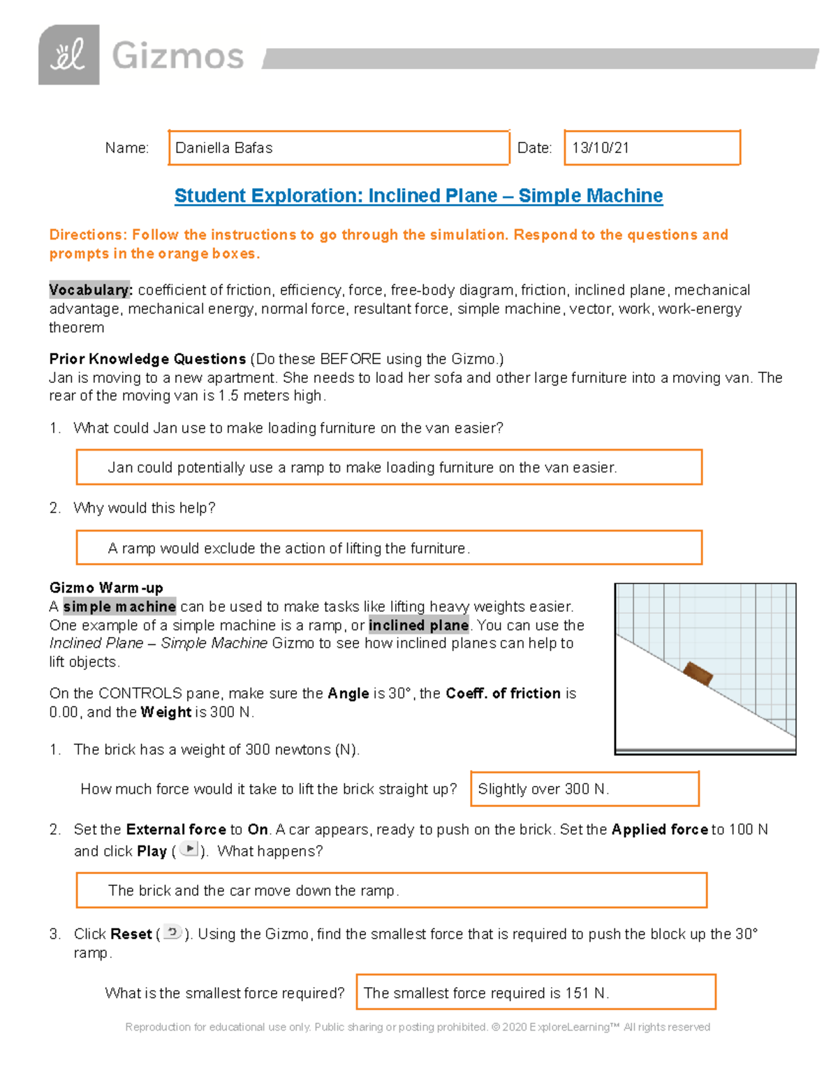Inclined Plane Simulation Exploration SE - Simple Machines - Studocu
