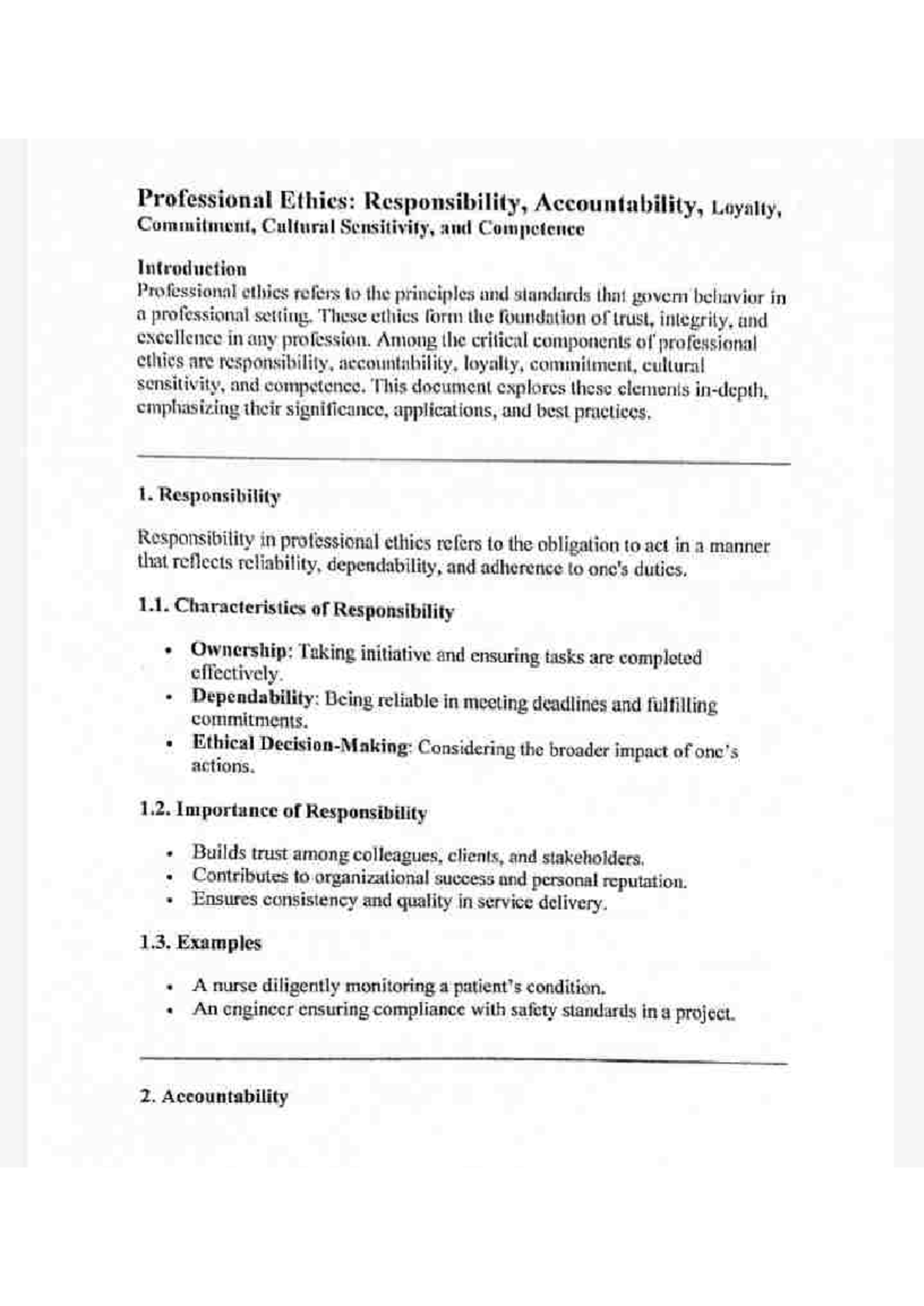 Professional Ethics: Responsibility, Accountability, Loyalty ...