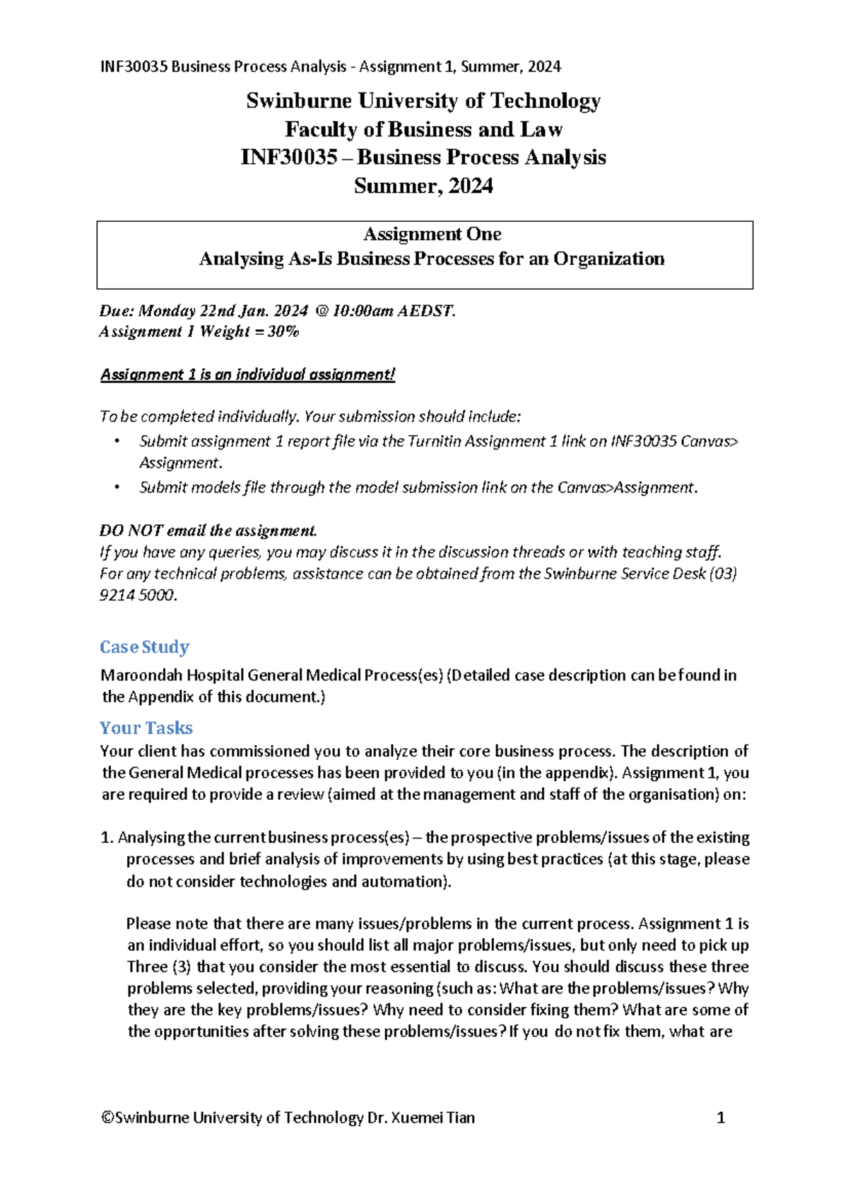 INF30035 - Assignment 1: Analyzing Business Processes at Maroondah ...