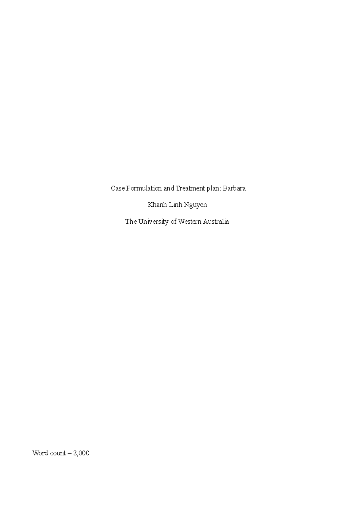 Barbara Case Study - Comprehensive Formulation & Treatment Plan - Studocu