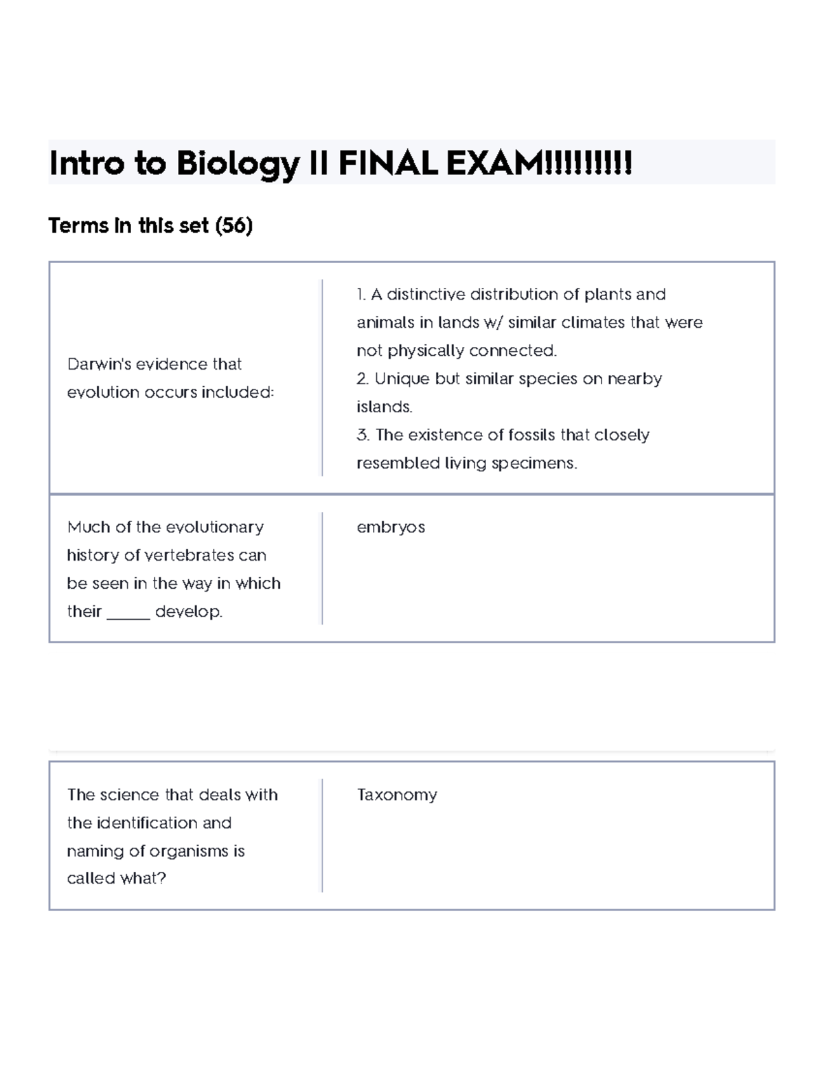 Intro to Biology II Final EXAM Flashcards Quizlet - Intro to Biology II FINAL EXAM ...