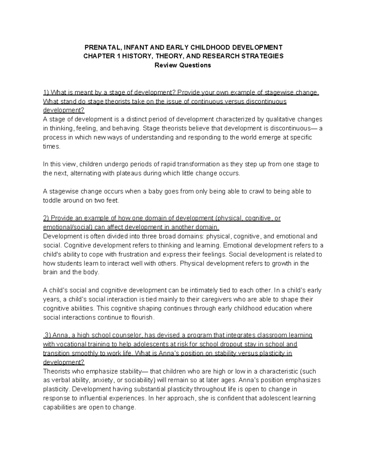 EC Dev Chapter 1 - PRENATAL, INFANT AND EARLY CHILDHOOD DEVELOPMENT ...