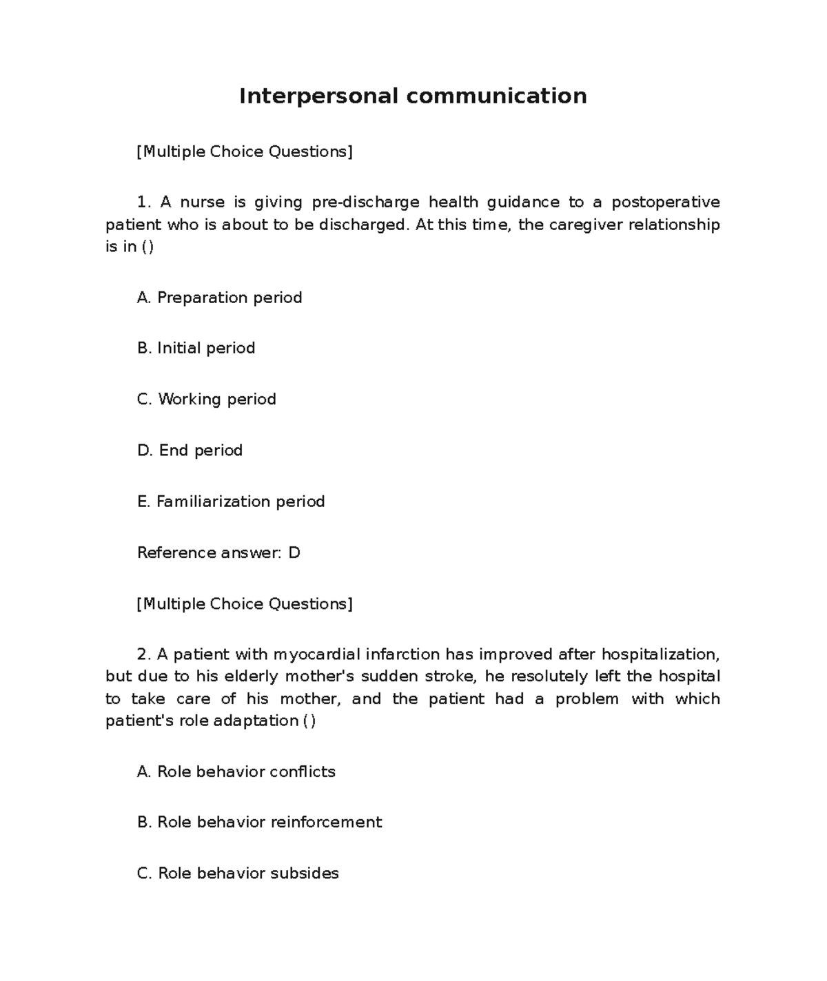 Interpersonal communication-Multiple Choice Questions - Interpersonal ...