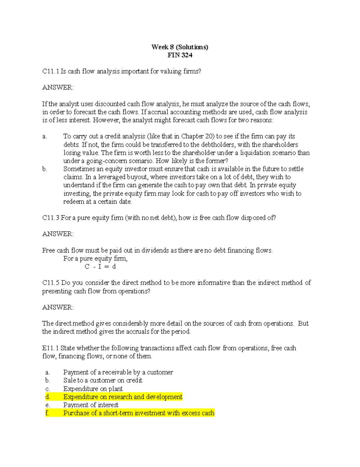 Week 8 Solutions - Tutorial Work - Week 8 (Solutions) FIN 324 C11 Is ...