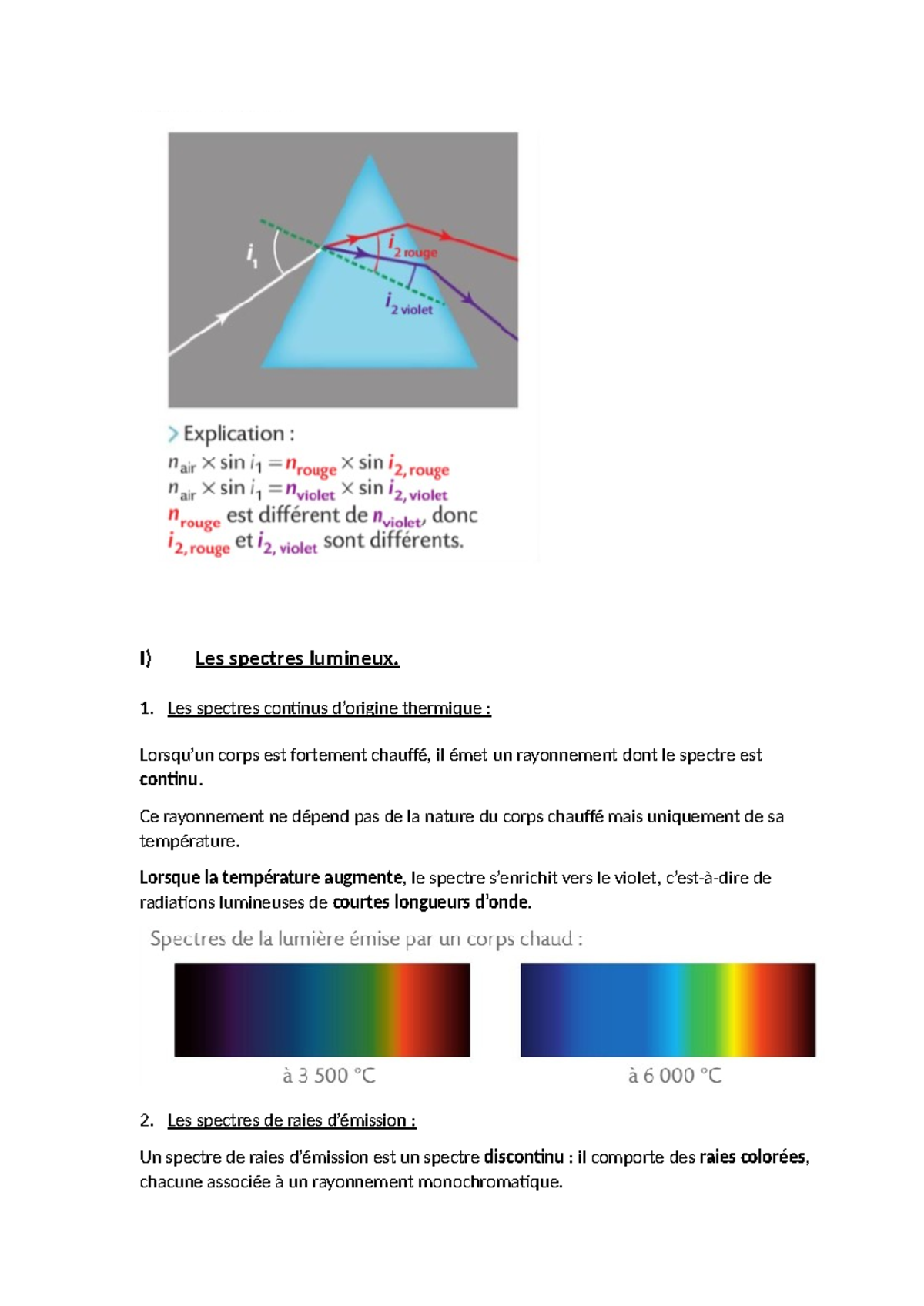 I) Les Spectres Lumineux - Cours de Seconde - Studocu