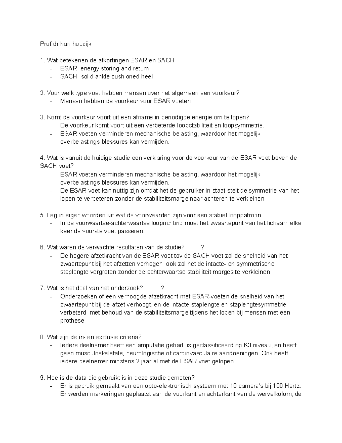 Hulpvragen over ESAR en Lopen - Prof. Dr. Han Houdijk - Studeersnel