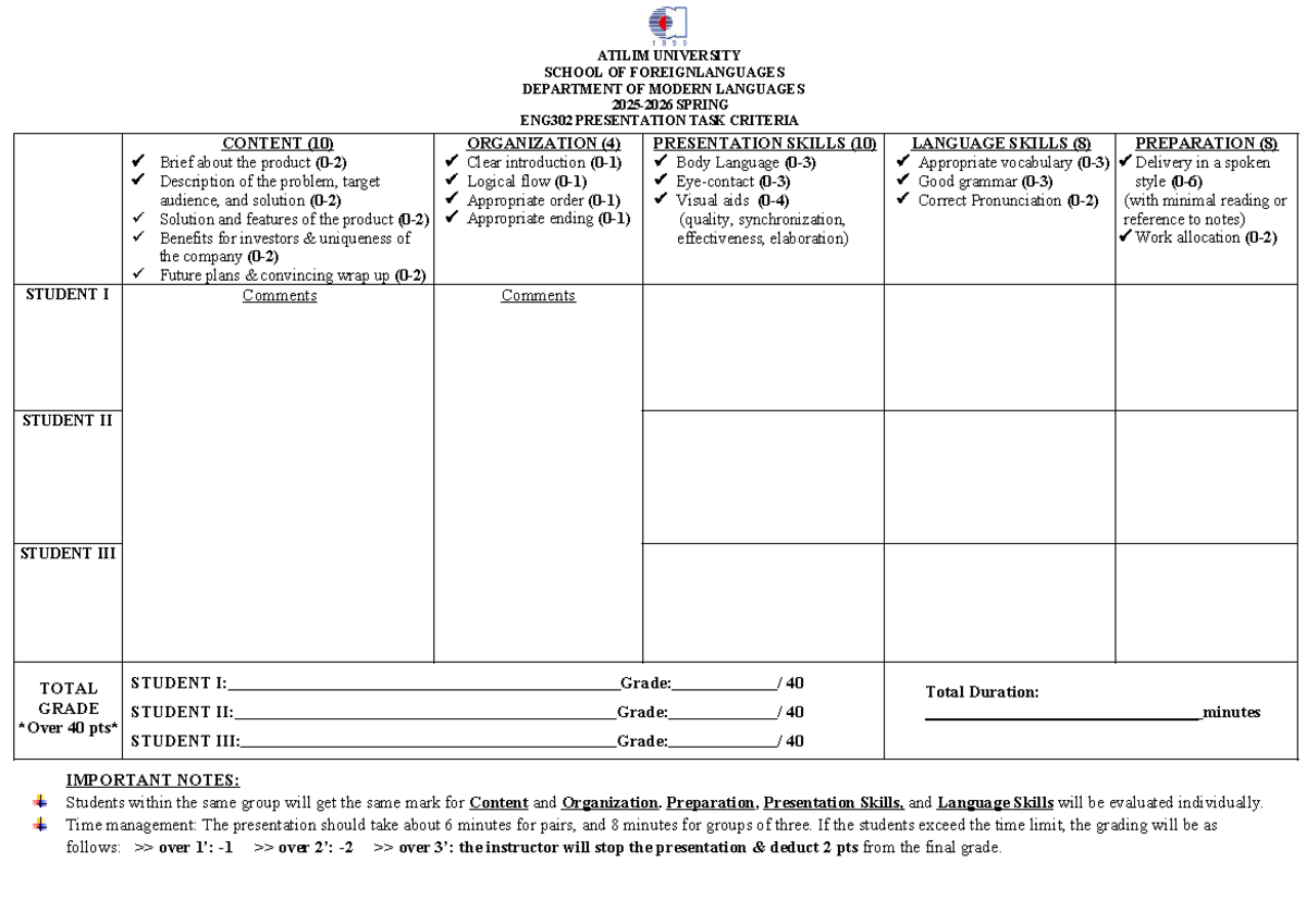 ENG302 Spring 2025-2026 Presentation Task Criteria Guide - Studocu