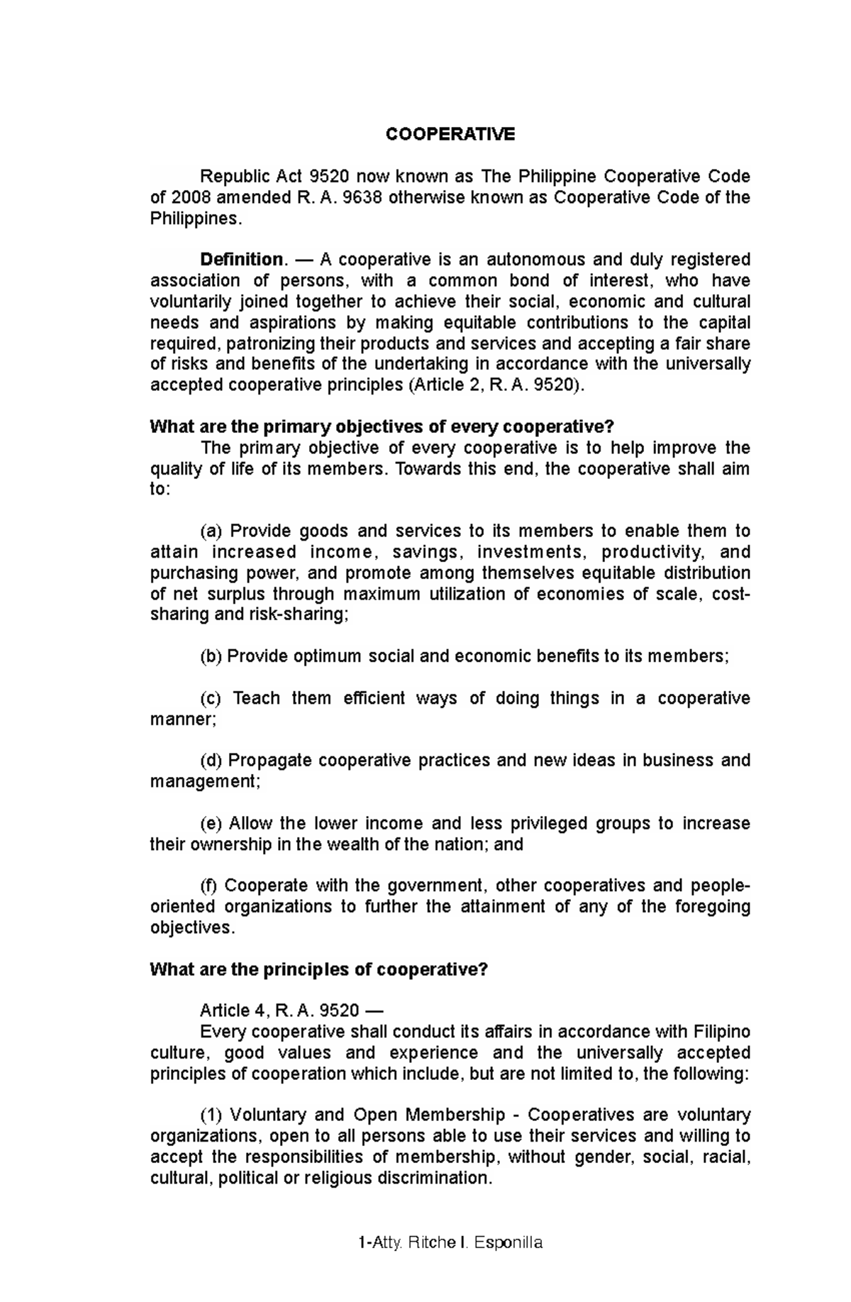 COOPERATIVE Republic Act 9520: Understanding the Philippine Cooperative ...